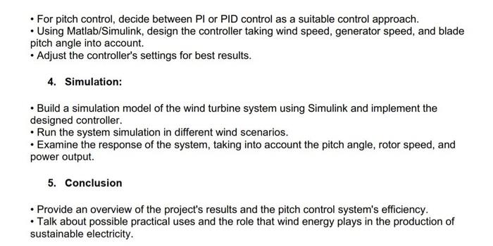 Solved Project Title: Pitch Control of Variable Speed Wind | Chegg.com