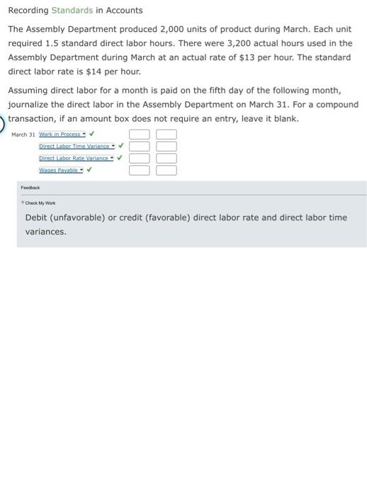 Solved Recording Standards in Accounts The Assembly | Chegg.com
