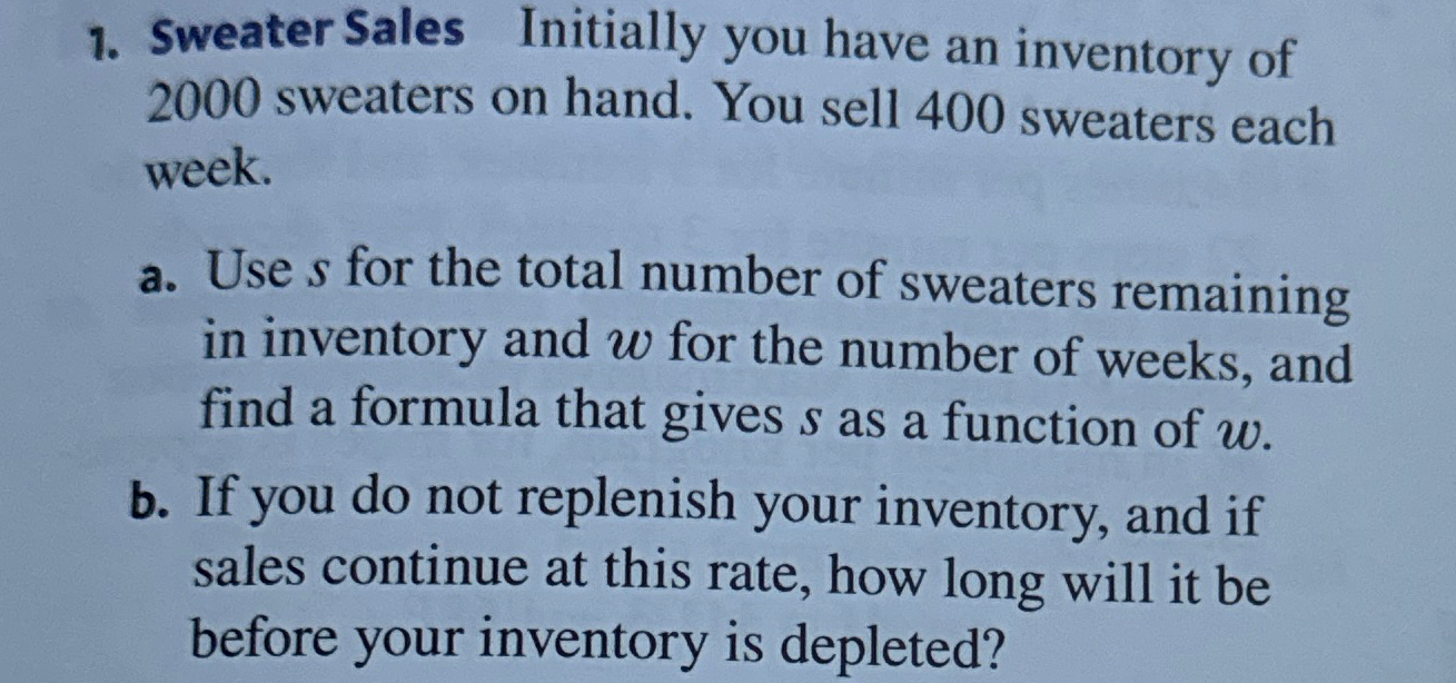 Solved Sweater Sales Initially you have an inventory of 2000 | Chegg.com