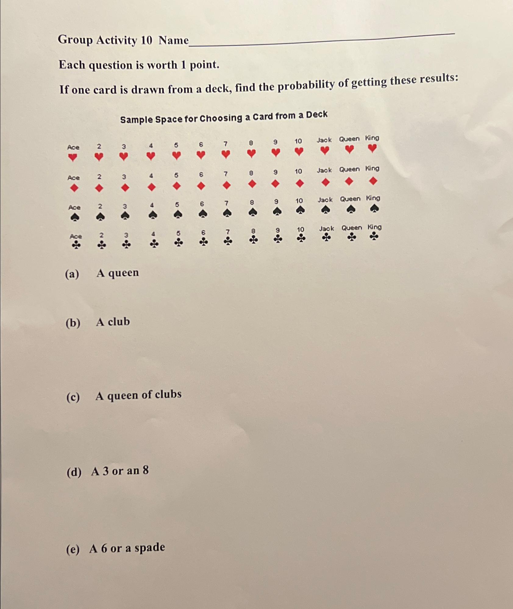 Solved Group Activity 10 ﻿NamEach question is worth 1 | Chegg.com