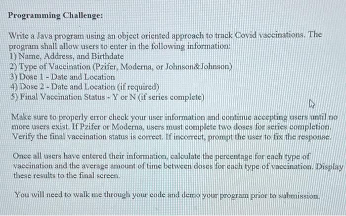 Programming Challenge: Write a Java program using an | Chegg.com