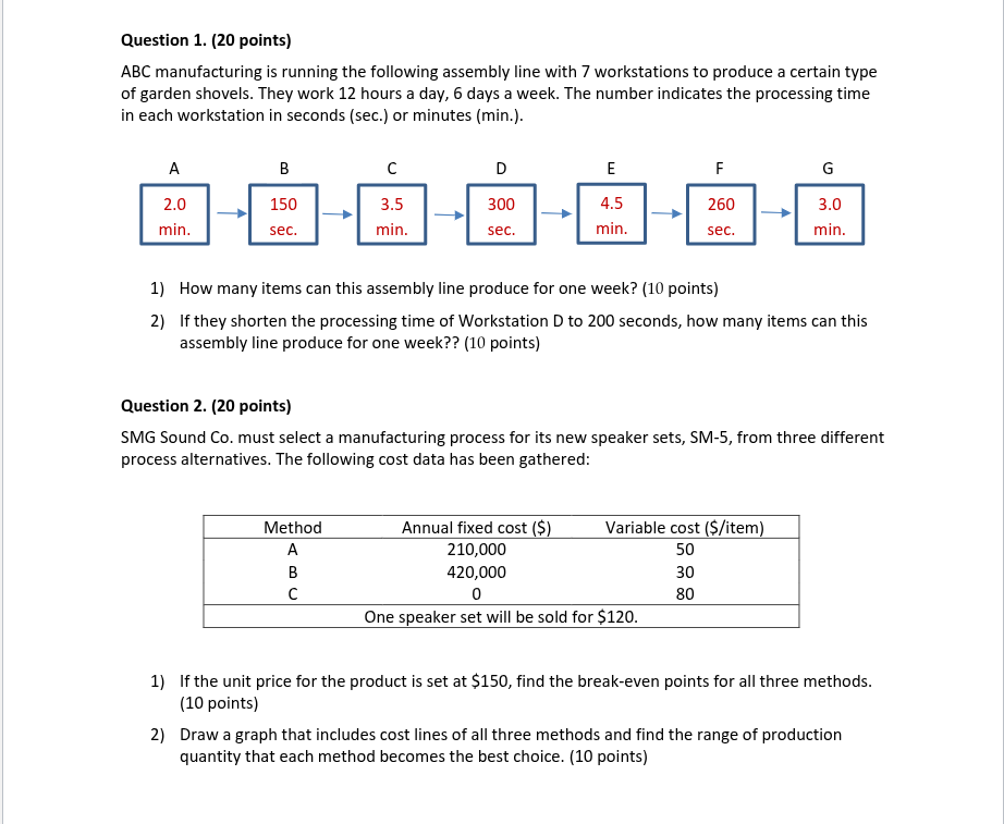 Solved Question 1. (20 ﻿points) \( ﻿A B C \) ﻿manufacturing | Chegg.com