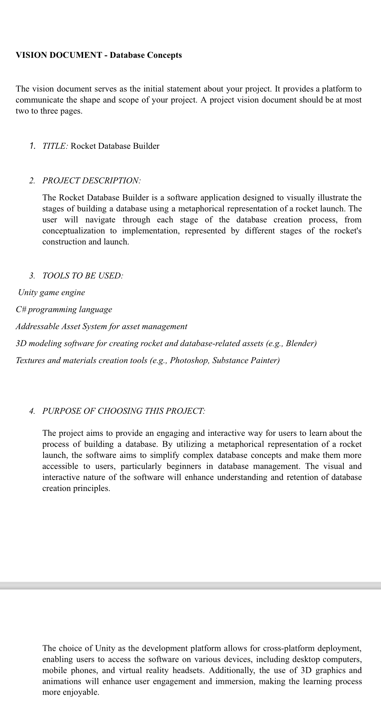 Solved VISION DOCUMENT - ﻿Database ConceptsThe vision | Chegg.com