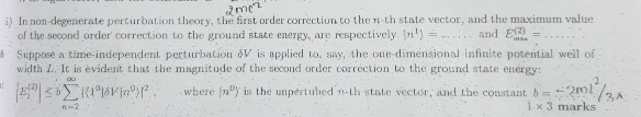 Solved i) ﻿In non-degenerate perturbation theory, the first | Chegg.com