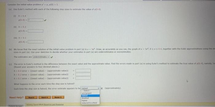 Solved (a) Use Euler's method with each of the following | Chegg.com