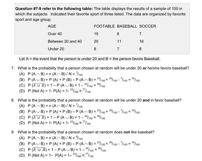 Solved Question \#7-9 refer to the following table: The | Chegg.com