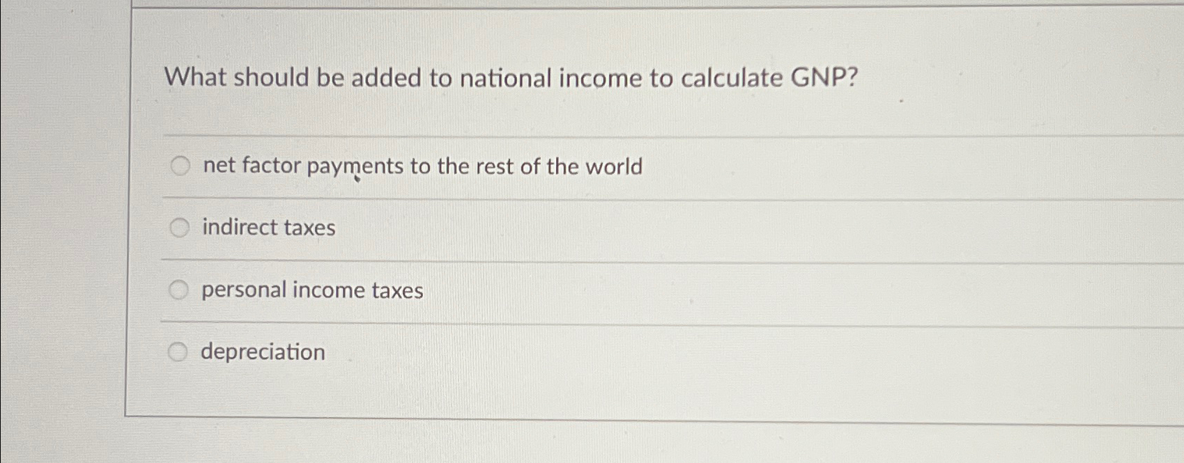 Solved What should be added to national income to calculate | Chegg.com