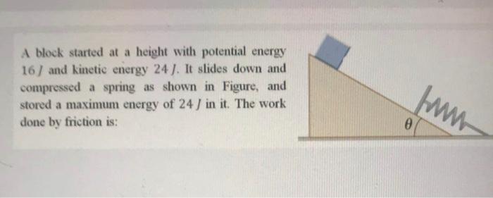 Solved A block started at a height with potential energy 16) | Chegg.com