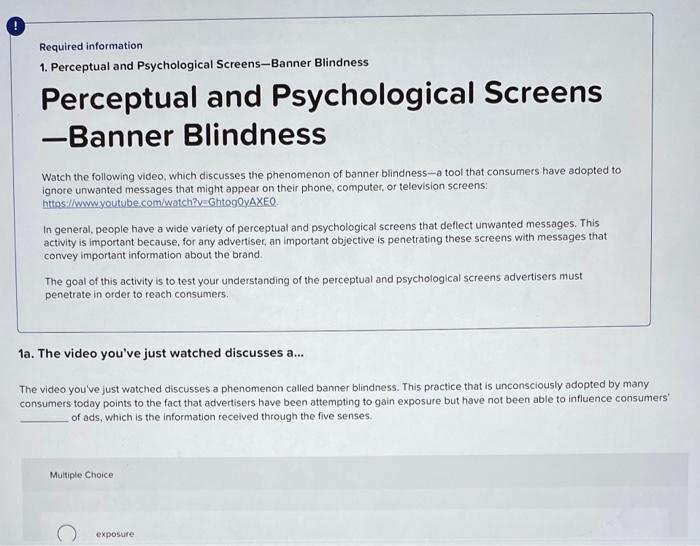 1. Perceptual and Psychological Screens-Banner | Chegg.com