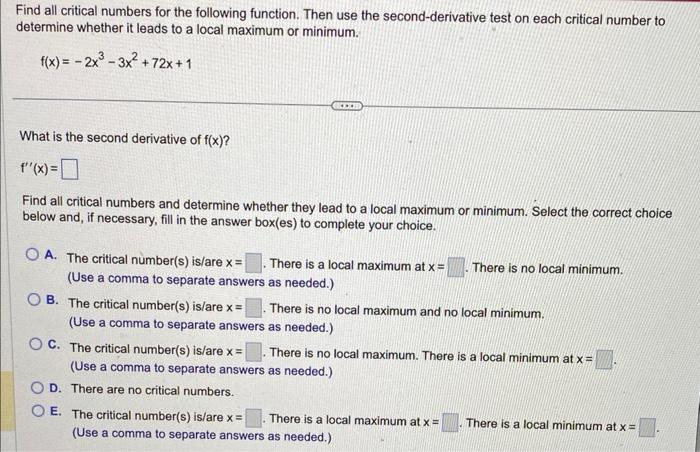 Solved Find all critical numbers for the following function. | Chegg.com