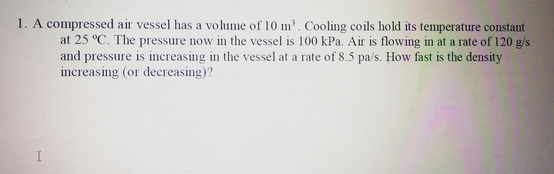 Solved 1. A compressed air vessel has a volume of 10 m². | Chegg.com