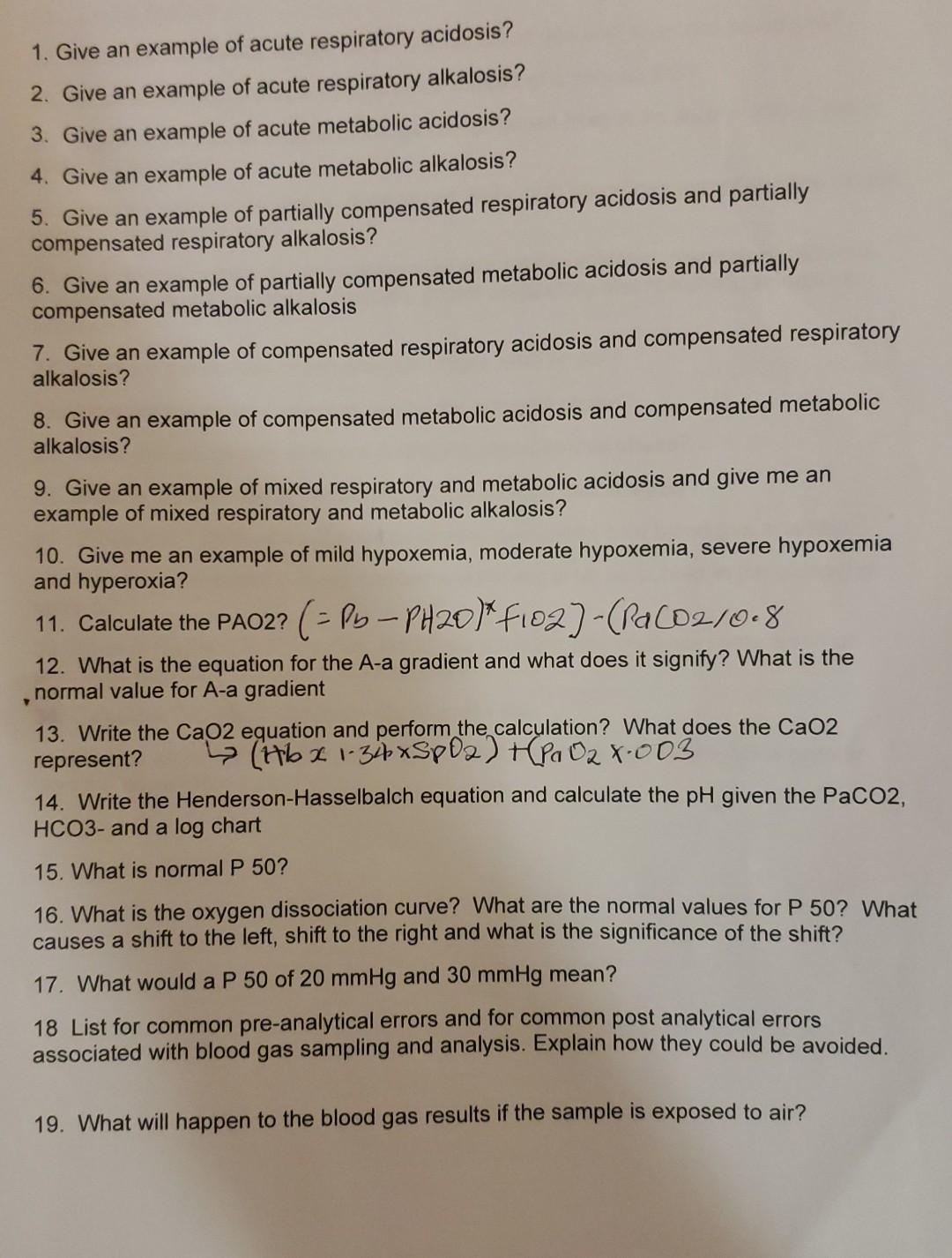 Solved 1. Give an example of acute respiratory acidosis? 2. | Chegg.com