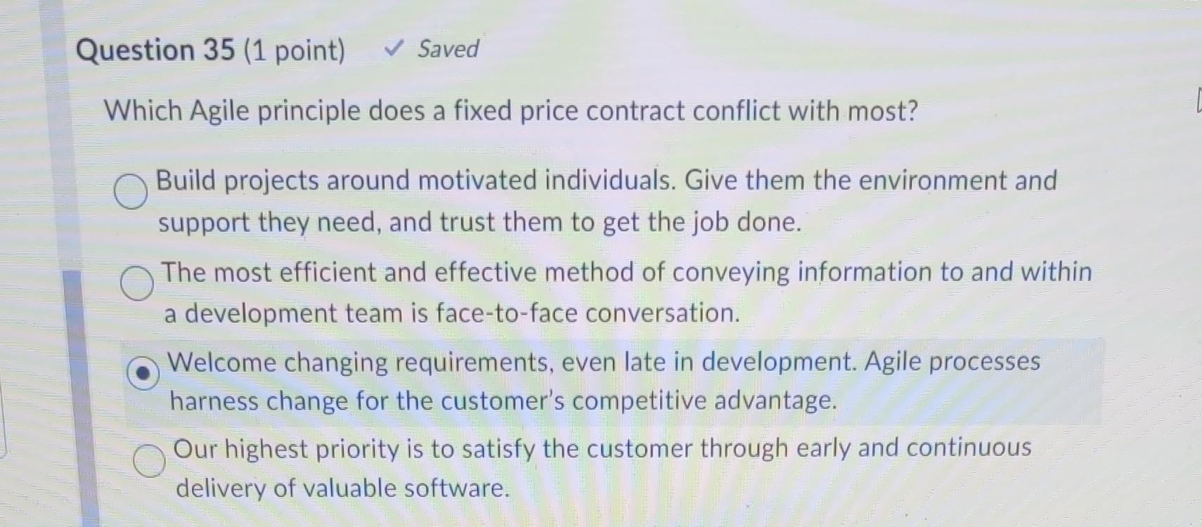 Which Agile principle does a fixed price contract | Chegg.com