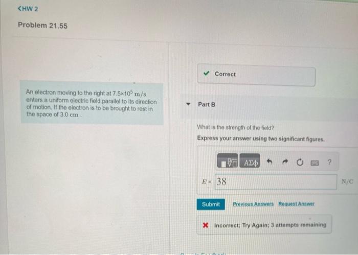 Solved An electron moving to the right at 7.5×105 m/s enters | Chegg.com