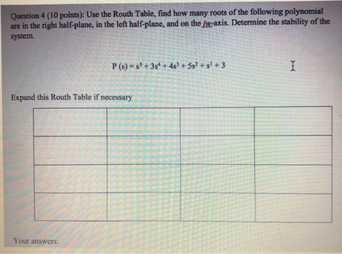 Solved Question 4 (10 points): Use the Routh Table, find how | Chegg.com