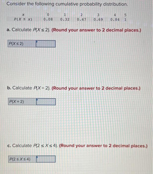 Solved Consider the following cumulative probability | Chegg.com