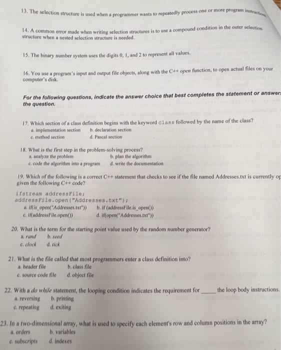Solved 14. A common error made when writing selection | Chegg.com