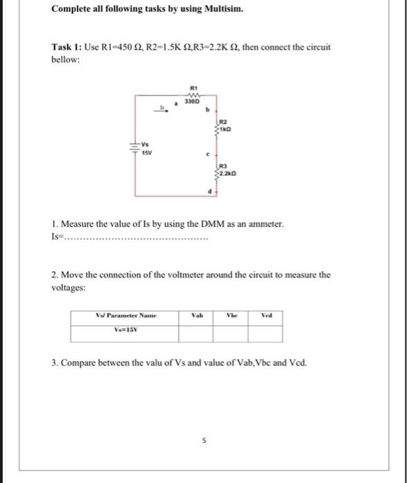 Solved Complete all following tasks by using Multisim. Task | Chegg.com