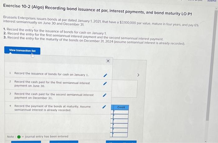 Solved Exercise 10-2 (Algo) Recording bond issuance at par, | Chegg.com