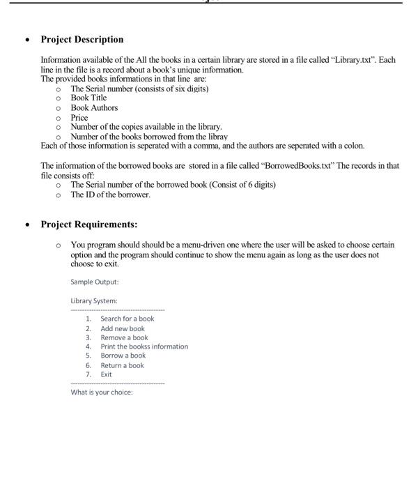 Solved Project Description Information available of the All | Chegg.com