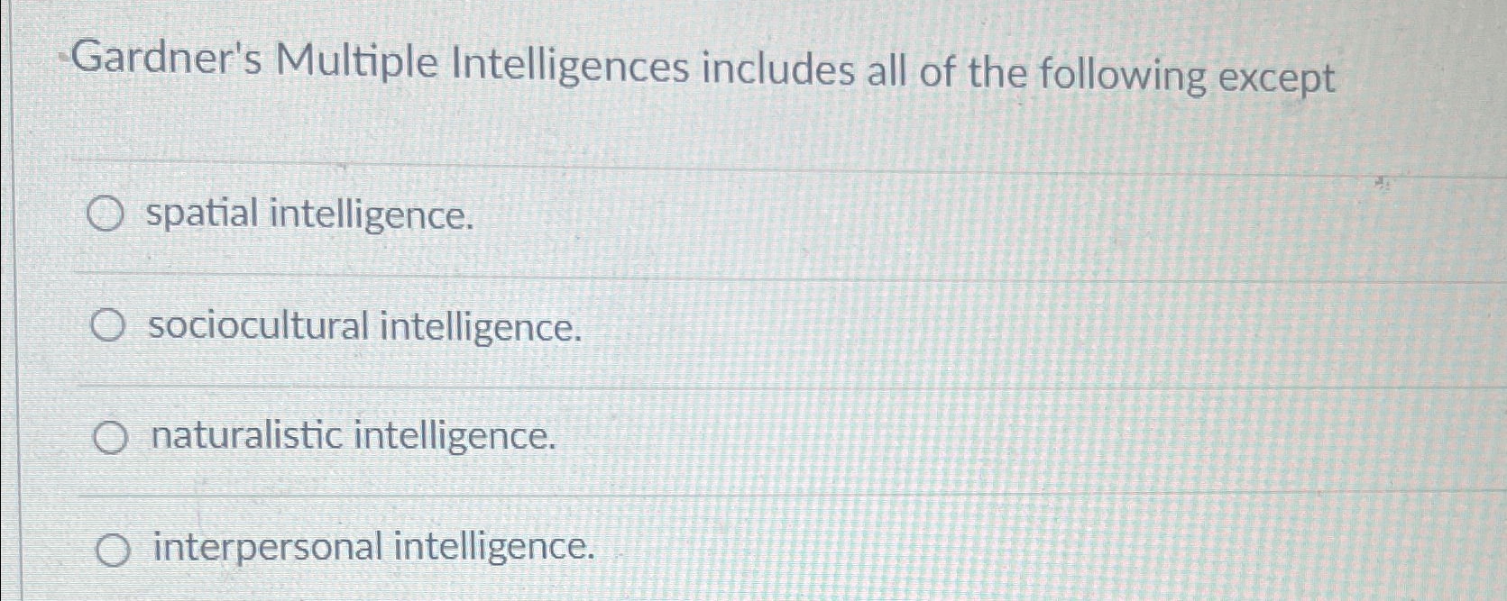 Solved Gardner's Multiple Intelligences includes all of the | Chegg.com