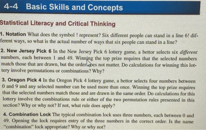 Solved 4-4 Basic Skills and Concepts Statistical Literacy | Chegg.com
