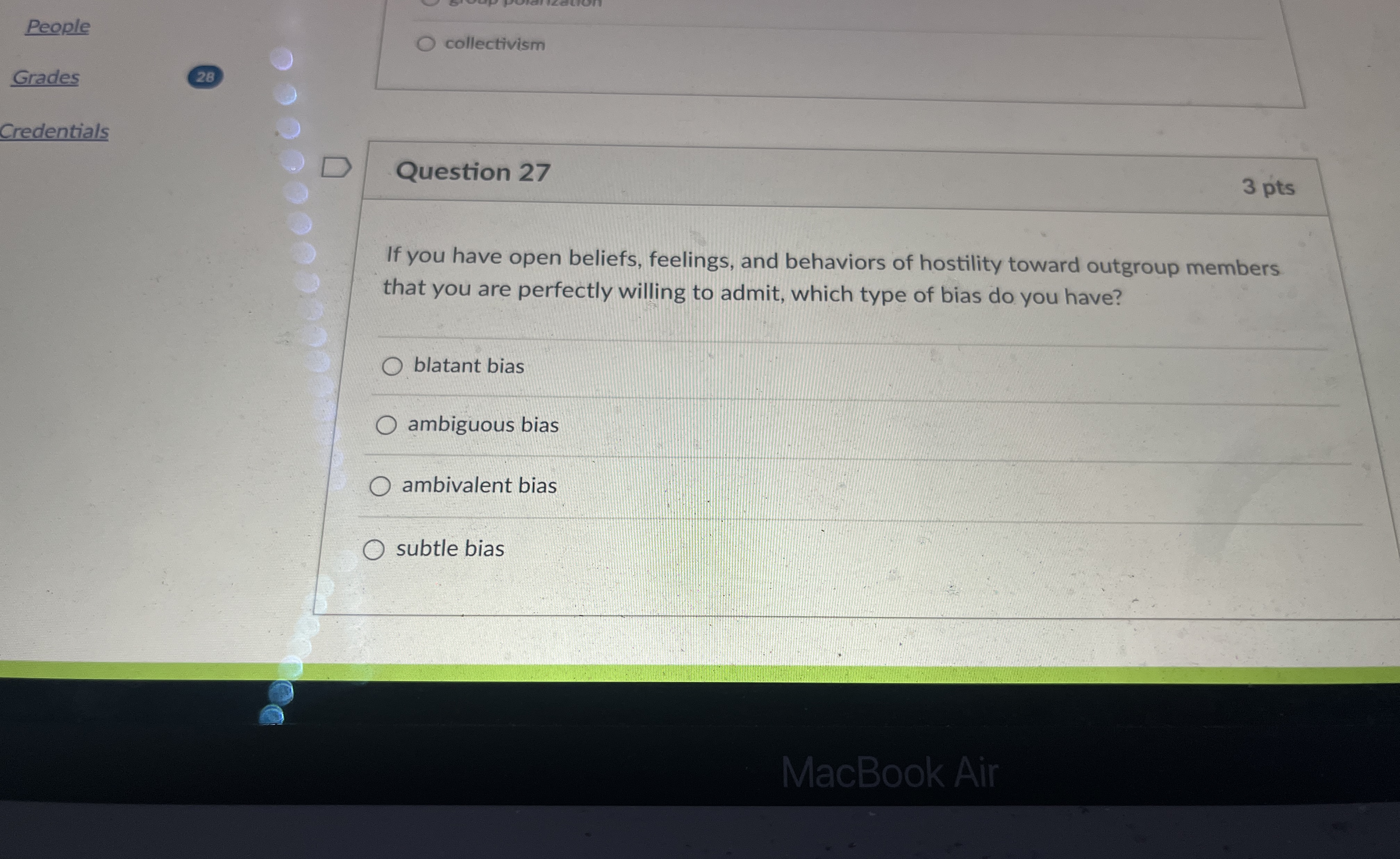 Solved PeopleGrades28collectivismCredentialsQuestion 273 | Chegg.com