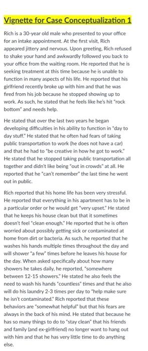 Solved Vignette for Case Conceptualization 1 Rich is a | Chegg.com