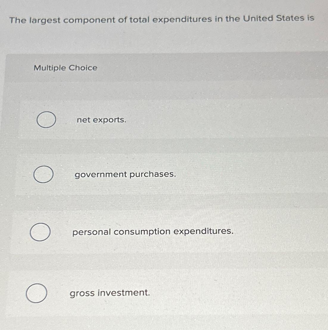 Solved The largest component of total expenditures in the | Chegg.com