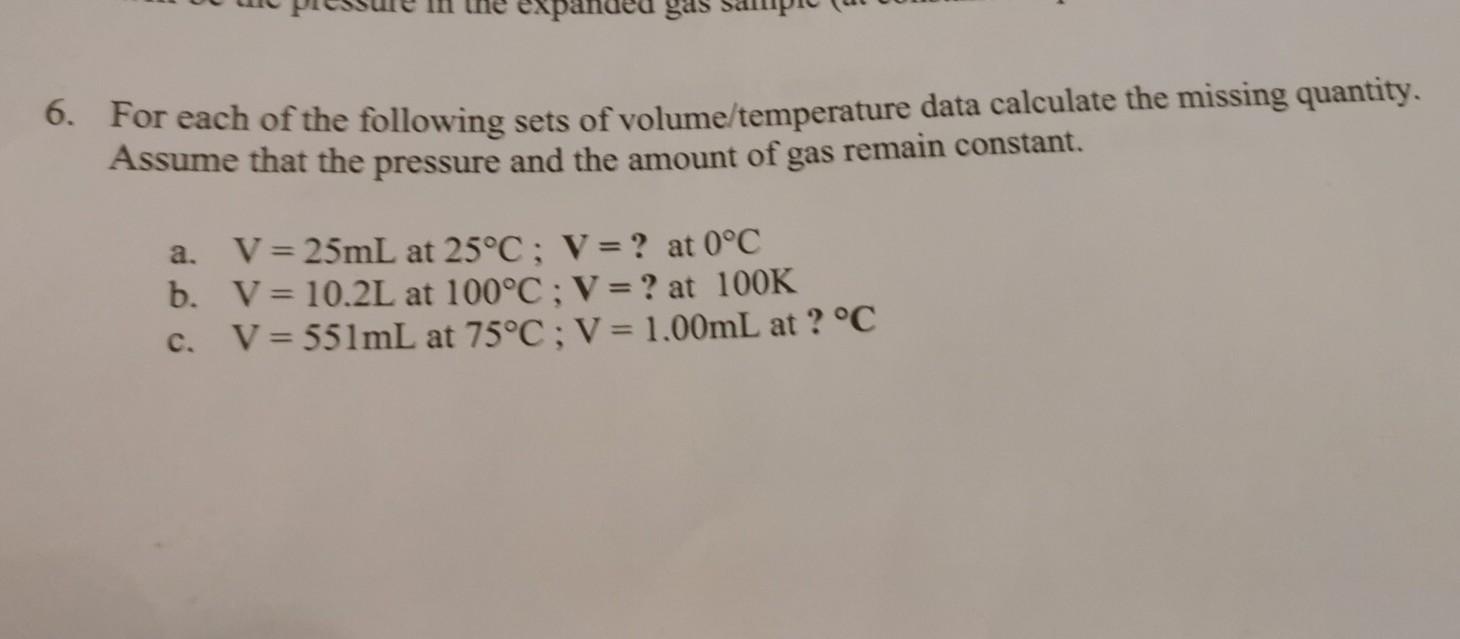 Solved nded gas 6. For each of the following sets of | Chegg.com