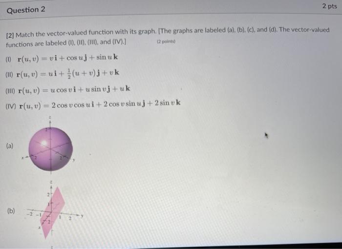 Solved 2 pts Question 2 [2] Match the vector-valued function | Chegg.com