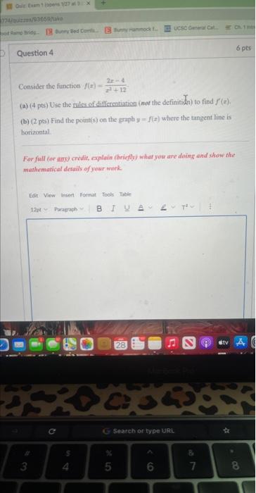 Solved Consider the function f(x)=x2+122x−4 (a) (4 pts) Use | Chegg.com