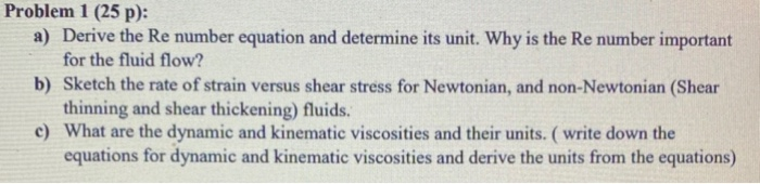 Solved Problem 1 (25 p): a) Derive the Re number equation | Chegg.com