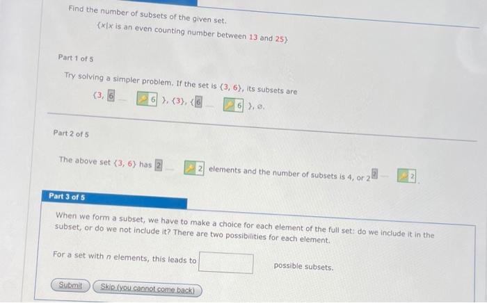 Solved Find the number of subsets of the given set. (xlx is | Chegg.com