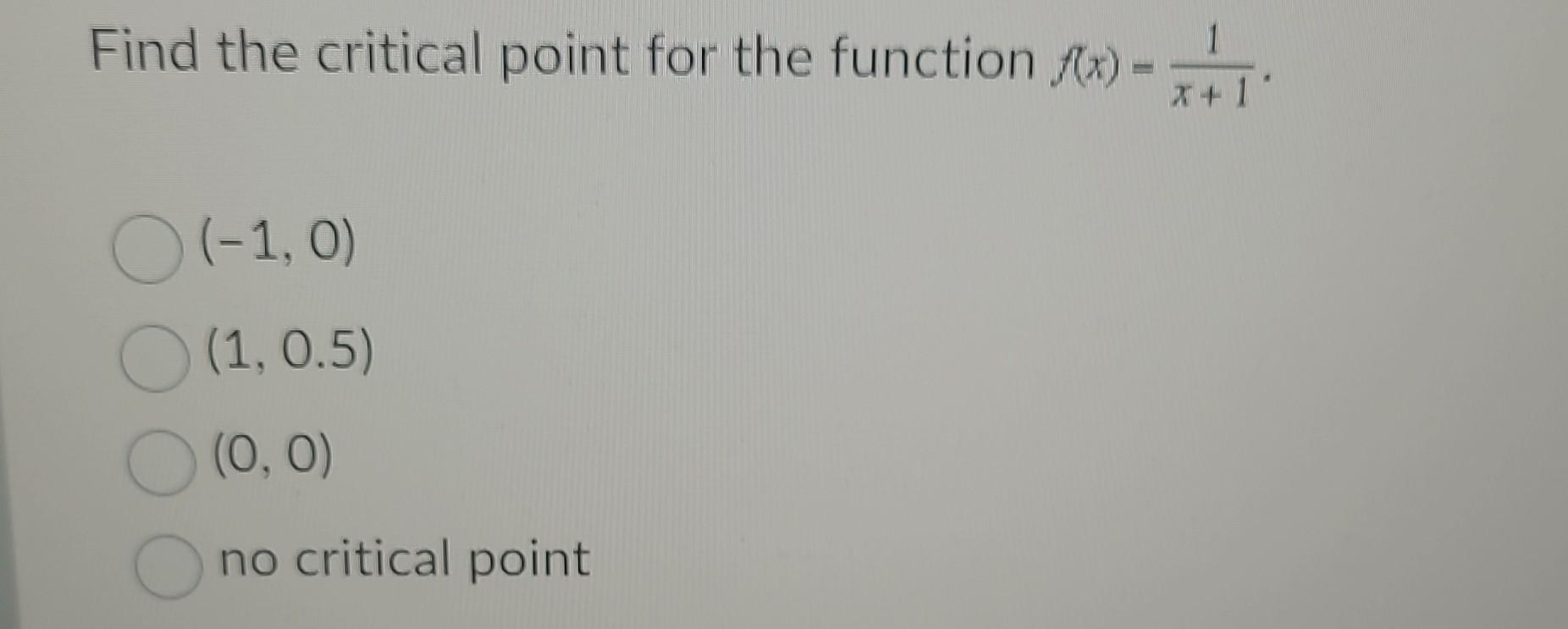 Solved Find the critical point for the function f(x)=x+11. | Chegg.com