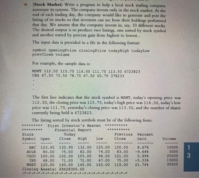 Solved 18. (Stock Market) Write a program to help a local | Chegg.com