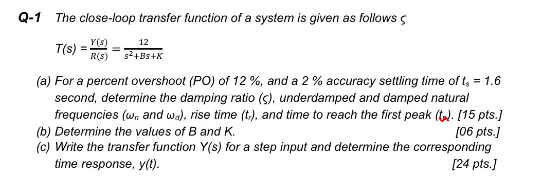 Solved Q-1 ﻿The close-loop transfer function of a system is | Chegg.com