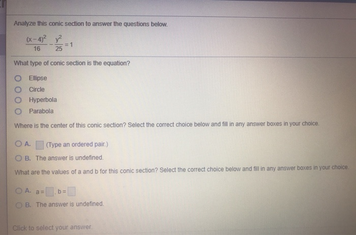 Solved Analyze this conic section to answer the questions | Chegg.com