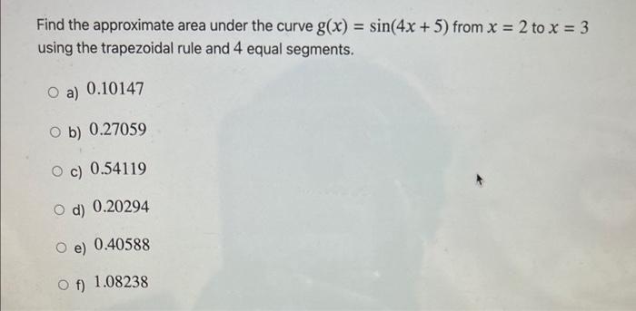 Solved Find the approximate area under the curve | Chegg.com