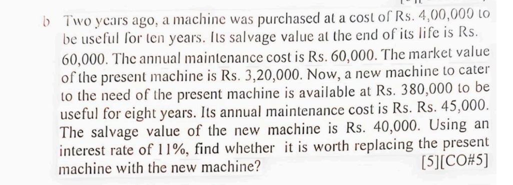 Solved b Two years ago, a machine was purchased at a cost of | Chegg.com