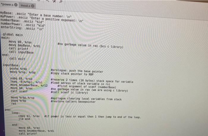 Solved using assembly 64bit at&t syntax and we can use scanf | Chegg.com