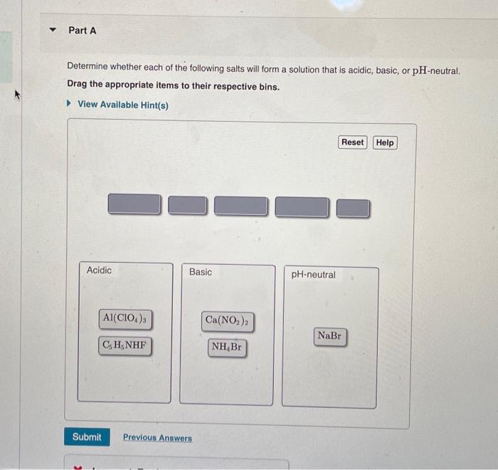 Solved Determine whether each of the following salts will | Chegg.com