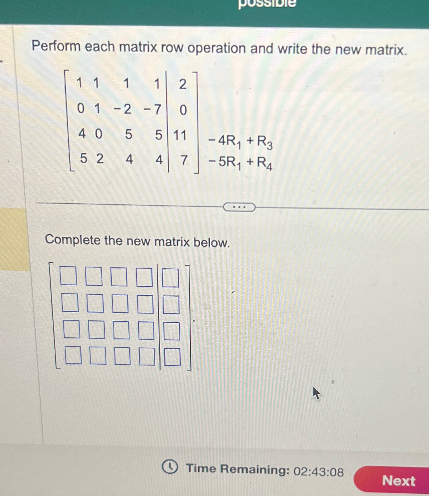 Solved Perform each matrix row operation and write the new | Chegg.com