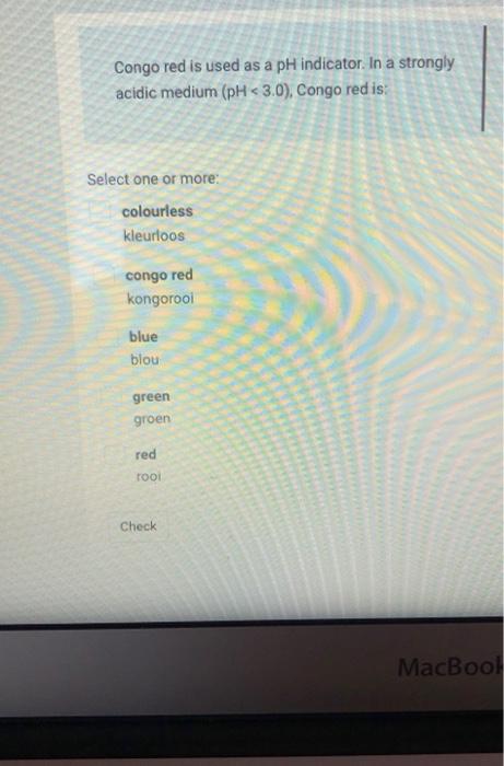 Solved Congo red is used as a pH indicator. In a strongly | Chegg.com