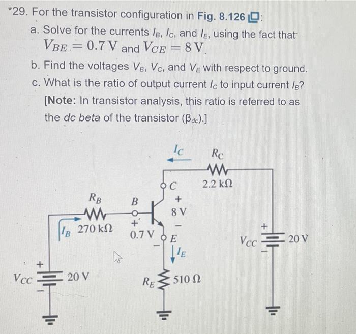 Solved *29. For the transistor configuration in Fig. 8.126 | Chegg.com