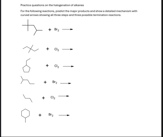 Practice questions on the halogenation of alkanesFor | Chegg.com