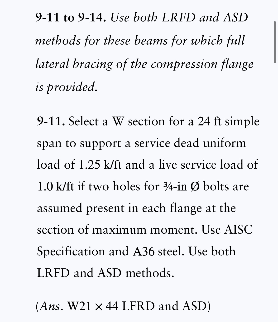 Solved 9-11 ﻿to 9-14. ﻿Use both LRFD and ASD methods for | Chegg.com