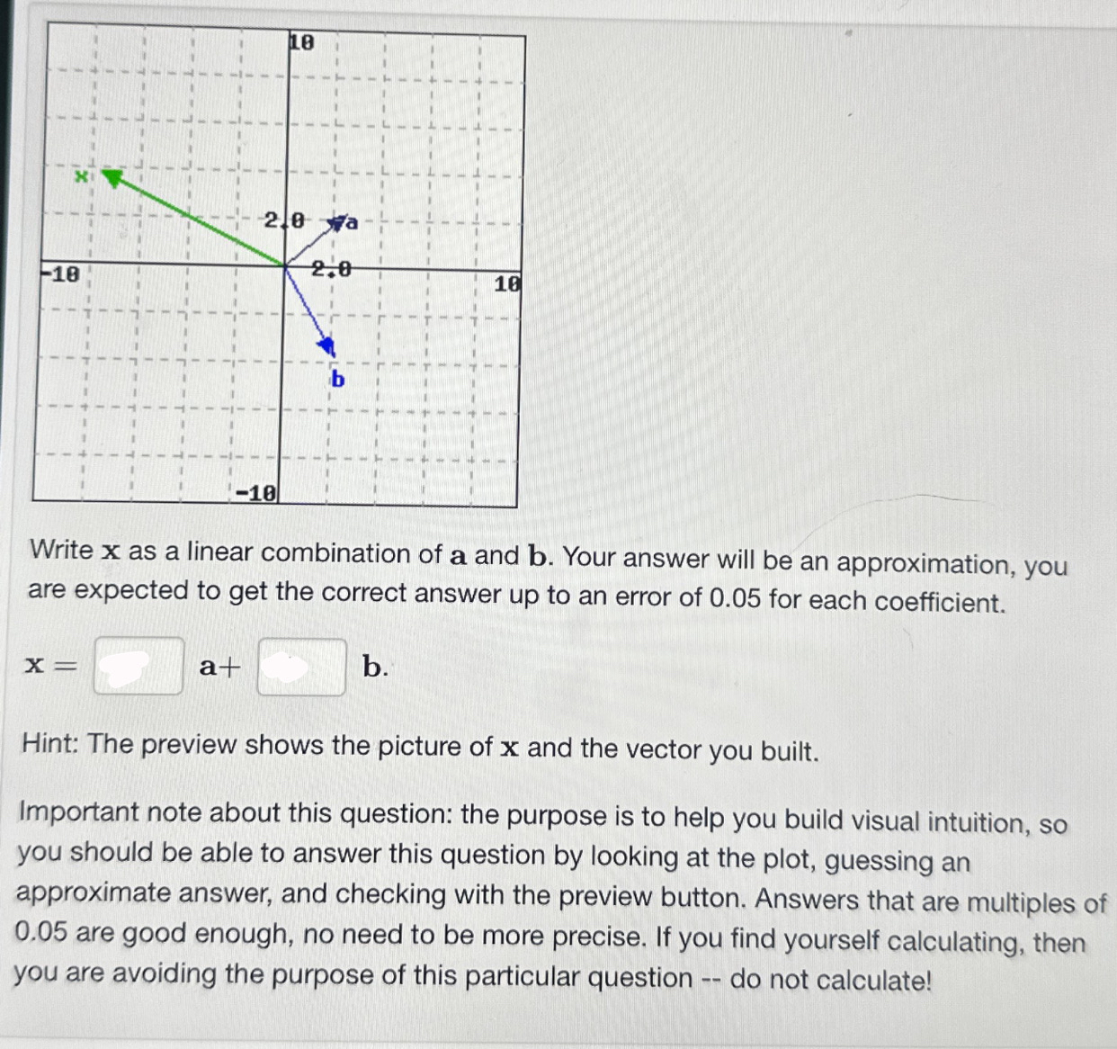 Solved Write x ﻿as a linear combination of a and b. ﻿Your | Chegg.com