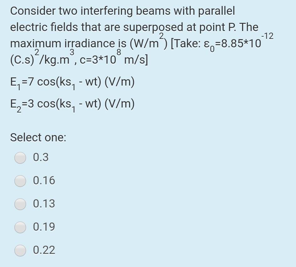 Solved -12 Consider two interfering beams with parallel | Chegg.com