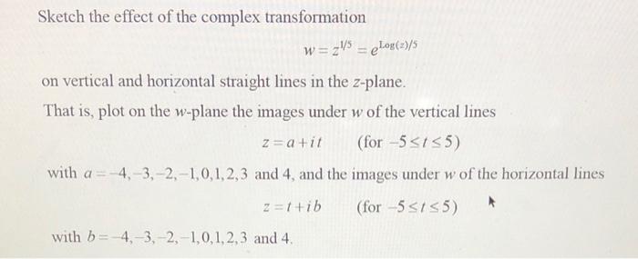 Solved Sketch the effect of the complex transformation | Chegg.com